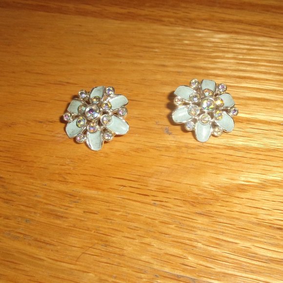 Kramer | Jewelry | Kramer Clip Earrings Silver Tone Blue Enamel ...